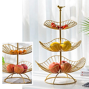 3 Tier Fruit Basket Stand, Modern Tiered Fruit Bowl for Kitchen Counter, Metal Fruit Bowl Bread Baskets, Detachable Fruit Holder Storage Baskets Stand, Black/White/Gold,Gold