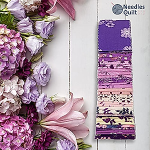 Needles Quilt Studio - 2.5" Precut 40 Fabric Strip Bundle (Amethyst Garden) | Cotton Strips Bundles for Quilting - Jelly Rolls for Quilting Fabrics Quilters & Sewing - Jellyroll Cloth for Quilts