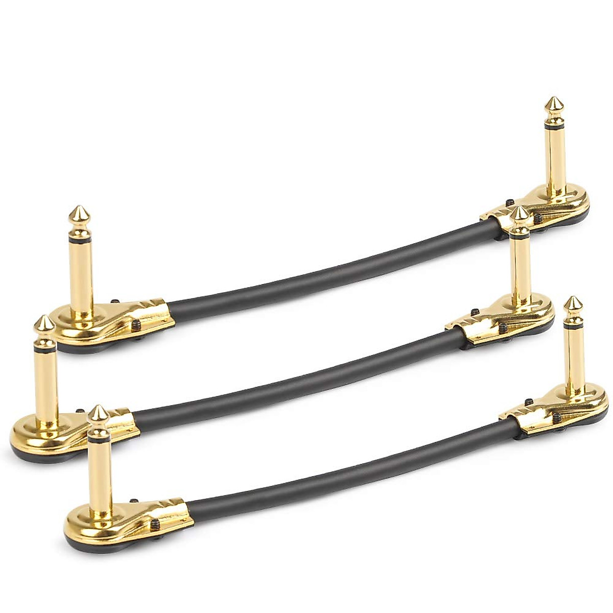 TIMESETL 6 Pack 6 Inch Guitar Patch Cable Ultra Quiet Instrument Effect Pedal Patch Cords 1/4 inch Right Angle Low Profile Pancake Design