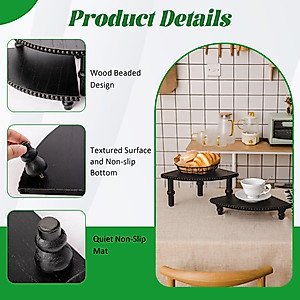 Defined Deco 2 Tier Corner Pedestal Stand Rustic Decor Riser for Display - Farmhouse Wood Beaded Tray Kitchen Bathroom Countertop Organizer for Coffee Bar, Plant Stand, Black Stackable Corner Shelf