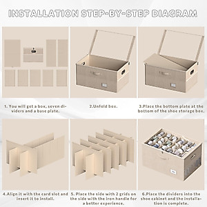 Shoe Organizer for Closet,Shoe Box Storage Containers Fit 18 Pairs,Foldable Shoe Storage Bins with Clear Cover & Adjustable Dividers for Shoes,Blankets,Linen,Clothing