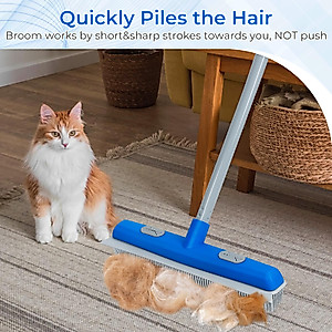 Hair Removal Broom for Fur Remover Pet Hair Rubber Broom Carpet Rake Silicone Floor Brushes with Squeegee-Blue