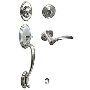 eBuilderDirect Satin Nickel Lock Door Lever Handle Entry/Privacy/Passage/Dummy/Deadbolt/Handleset 836DC (Front Door Handle Set Left Handed (Keyed Alike))