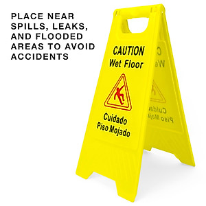 Bolthead Industrial Caution Wet Floor Signs | 2-Sided Bilingual Warning, Piso Mojado | Slip & Fall Accident Prevention | 3 Pack