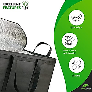 PUREVACY Insulated Food Delivery Bag 20" x 13" x 10". Pack of 2 Black Insulated Bags for Food Delivery, Large Insulated Cooler Bag, Heavy Duty Insulated Grocery Bag Cooler