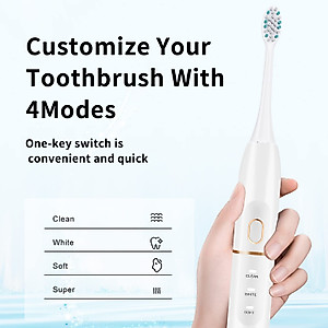 kingheroes Electric Toothbrush Set, Comes with 8 Brush Heads & Travel Case,4 Modes with 2 Minutes Built in Smart Timer, One Charge for 60 Days, 42000 VPM Motor (White)