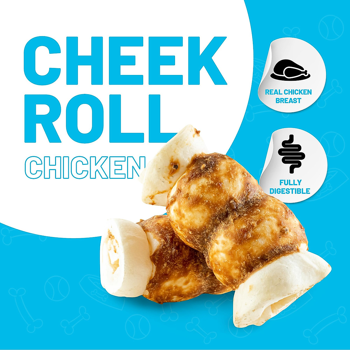 Sitka Farms Beef Cheek Rolls Chicken Breast Basted 5-6" - 4 Count - Extra Thick Dog Chew Bones No Hide - Long Lasting Dog Toy - Healthy Teeth and Gums for Small Medium and Large Dogs