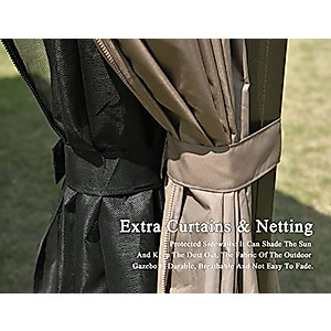 Domi Outdoor Louvered Pergola 10'x13' with Adjustable Aluminum Roof,Grill Gazebo for Patios,Aluminum Frame with Curtains and Mesh for Garden,Patio,Backyard (Dark Brown)