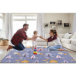 MIIMER Washable Baby Play Mat Portable Playmat for Babies 63x43”, Foldable Toddler Playpen Mat Non-Slip Baby Tummy Time Mat, Soft Floor Play Mats for Infants Extra Large Crawling Mat Grey Forest