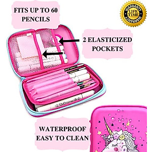 Unicorn Pencil Case For Girls | Cute Preschool, Kindergarten, and Elementary Pen Holder With Compartments |Toddler Pink School Zipper Pouch (Pink Unicorn) (Pink Unicorn)