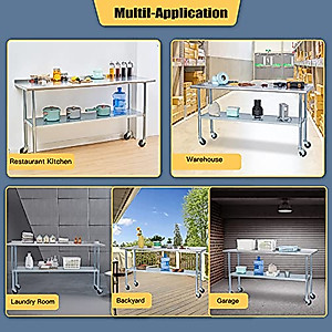 EASE-WAY Stainless Steel Metal Table NSF for Commercial Kitchen Prep Table, 24 x 36 Inches Worktable with Backsplash, Adjustable Under Shelf and Caster Wheel for Industrial Restaurant, Home and Garage