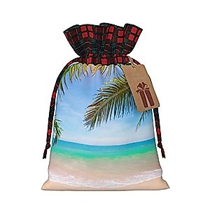 Christmas Drawstring Gift Bags Palm-Tropical-Beach Buffalo Plaid Drawstring Bag Party Favors Bags