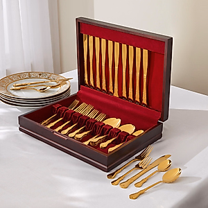 BrylaneHome 60-Pc. Flatware Set With Chest - Gold