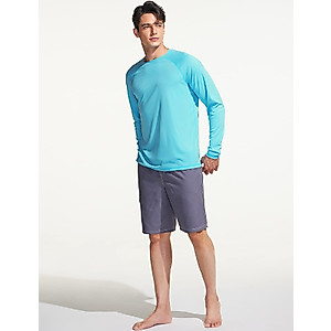 TSLA Men's Rashguard Swim Shirts, UPF 50+ Loose-Fit Long Sleeve Shirts, Cool Running Workout SPF/UV Sun Shirts, Sun Block Sky Blue, Large