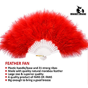 FANSOF.FANS Marabou Feather Hand Fan 45cm, Fancy Dress Wedding Party Favour Gift Outdoor Vintage Dance Photoshoot (Red)