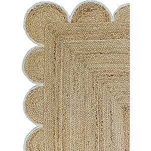 RAJPUTANA Rug Weaving Village Scalloped Natural Jute Area Rug, Hand Woven Classic Rug Kitchen Rugs, Rugs for Living & Bedroom (Off White, 2'6''x6')