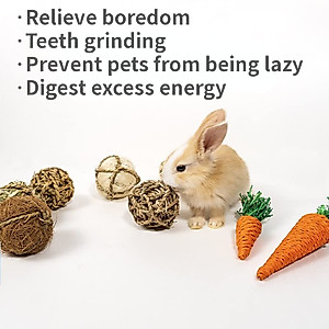 8PCS Small Animals Play Balls, Chew Grass Balls & Rolling Chew Toys for Bunny, Improve Pets Dental Health for Rabbit, Chinchilla, Guinea Pigs, Hamsters, Gerbils, Rats, Mice