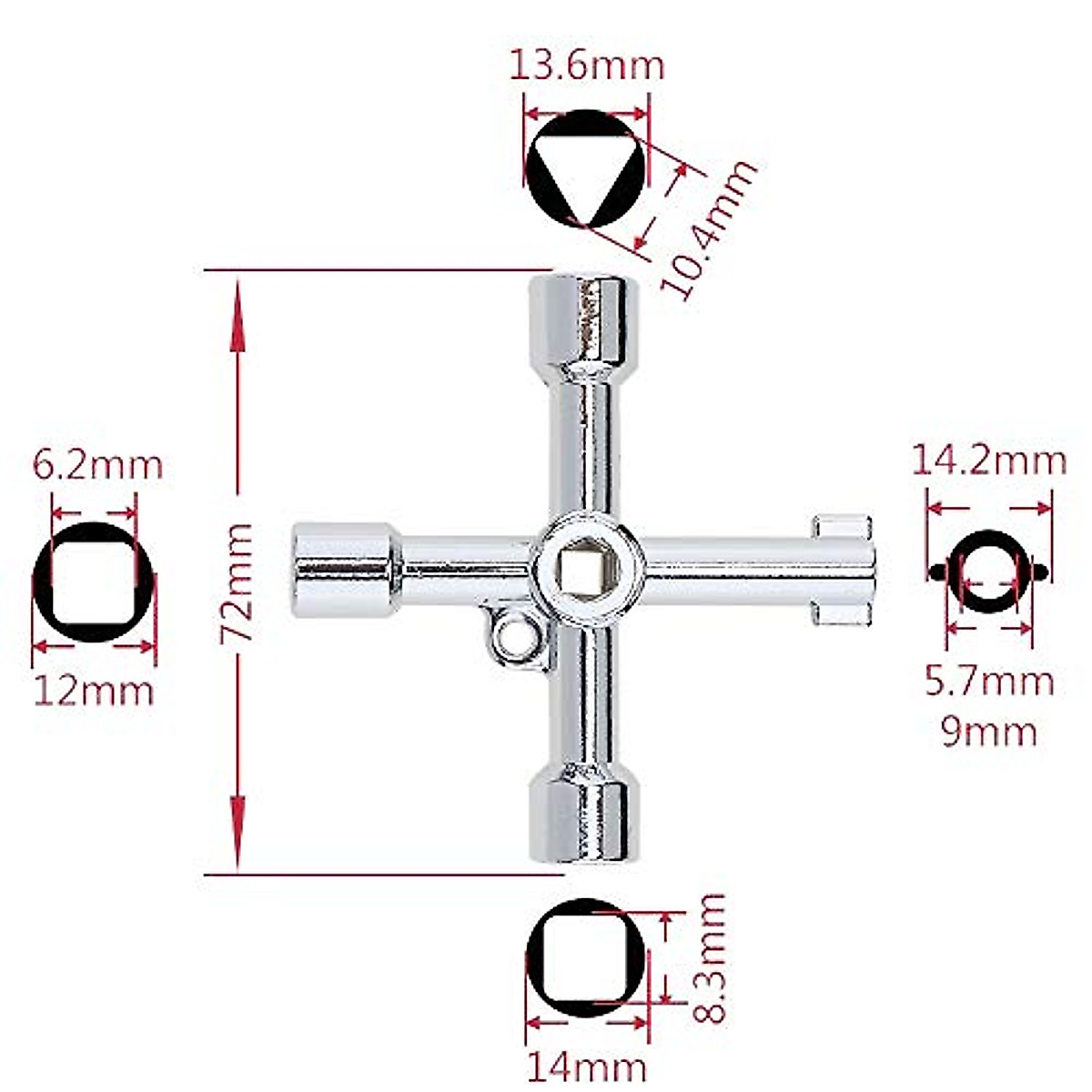 OriGlam 4-Way Key, Multi-Functional Utilities Key, Plumbing Key Wrench, Plumber Key Opening Key Tool for Electric Control Water Gas Meter Box Cupboard Cabinet Train