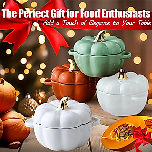 Fall Pumpkin Ceramic Bowl with Lid, 15 oz Microwave & Dishwasher Safe Pumpkin Soup Bowl with Handle, Pumpkin Decor Storage Jar for Home Thanksgiving Halloween Party, Pumpkin Dish,Halloween (Orange)