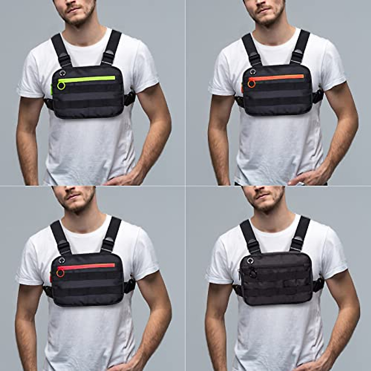 MJNUONE Outdoor Chest Bag For Men，Tactical Chest pack with Reflective, Lightweight Utility Chest Rig Bag with Extra Storage for Running Climb Cycling Hiking