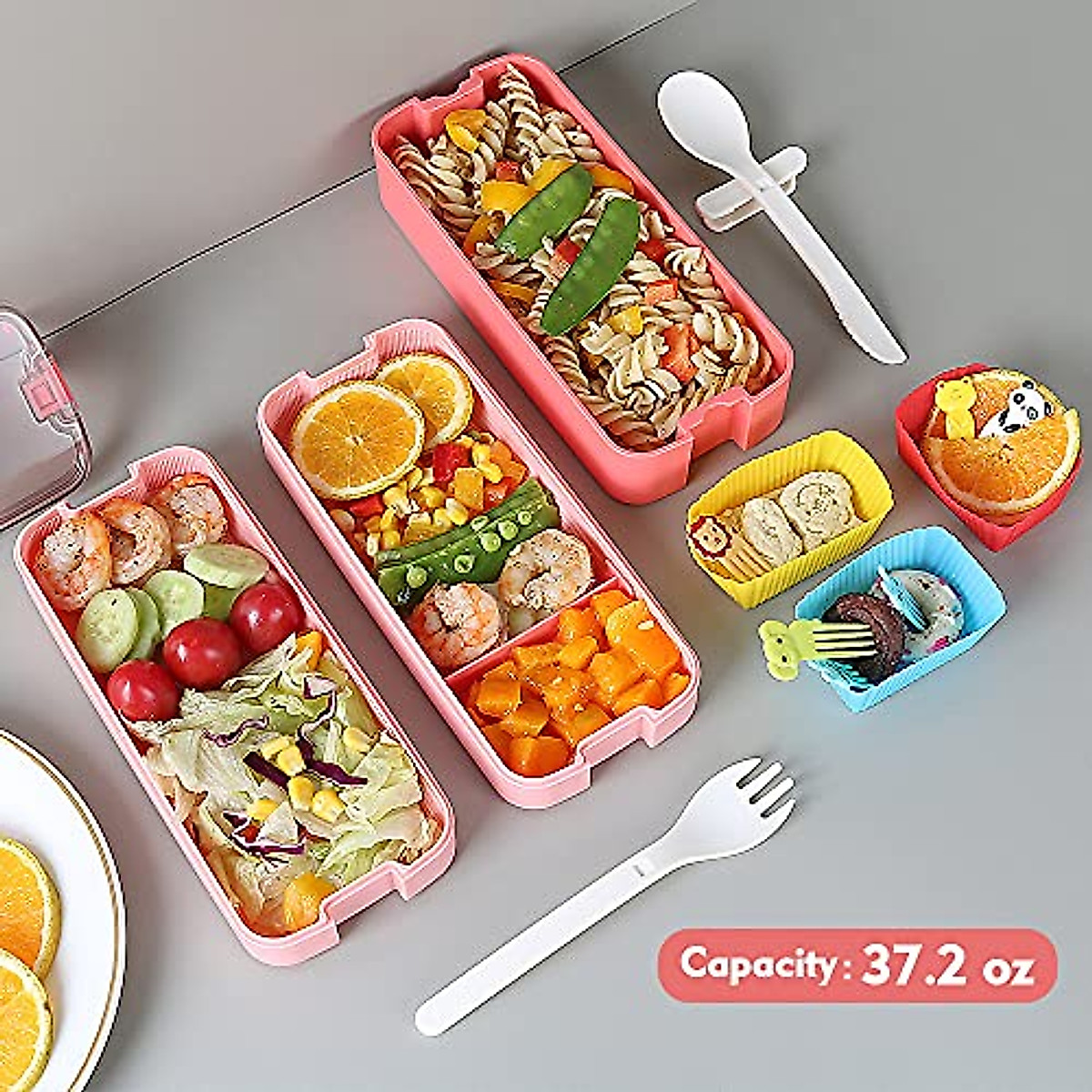 Onanuto Bento Box Adult Lunch Box, 3 in 2 - bento box kit with Sandwich Cutters, Microwave Safe Lunch Containers with Lunch Bag Stackable Bento Lunch Box Set