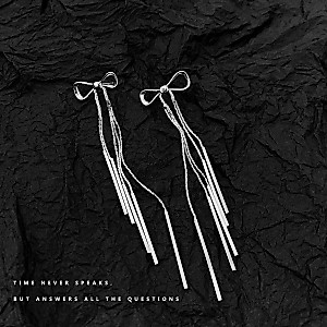 Chic Bow Knot Threader Dangle Stud Earrings Butterfly Knot Tassel Long Chain Dangling Charm Drop Statement Earring Christmas Jewelry for Women