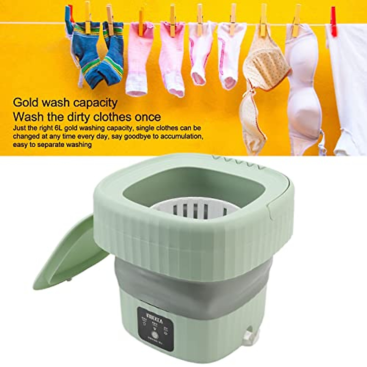 Washing Machine, 6L Folding Bucket Washer Portable Mini Foldable Washing Machine for Socks Underwear Baby Clothing 100-240V (US Plug)