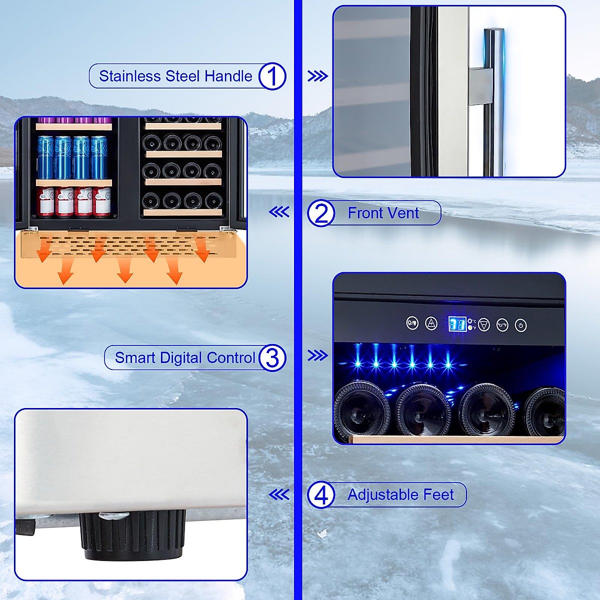 GarveeHome Wine and Beverage Refrigerator - 28 Bottles and 80 Cans, Dual Zone, Glass Door, Adjustable Shelves, with Lock, Digital Temperature Control, Freestanding/Built-in