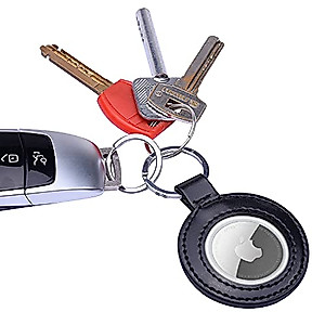 Wisdompro PU Leather Coin Holder Keychain for AA Medallion, Standard Challenge Coin, Recovery Chip, Compatible with Apple AirTag - Black