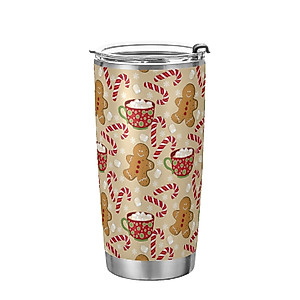 Yasala Christmas Tumbler Gingerbread Snowflake Candy Insulated Coffee Cup Beverage Container Office Travel Mug with Straw and Lid 20oz Holiday Back to School Gift