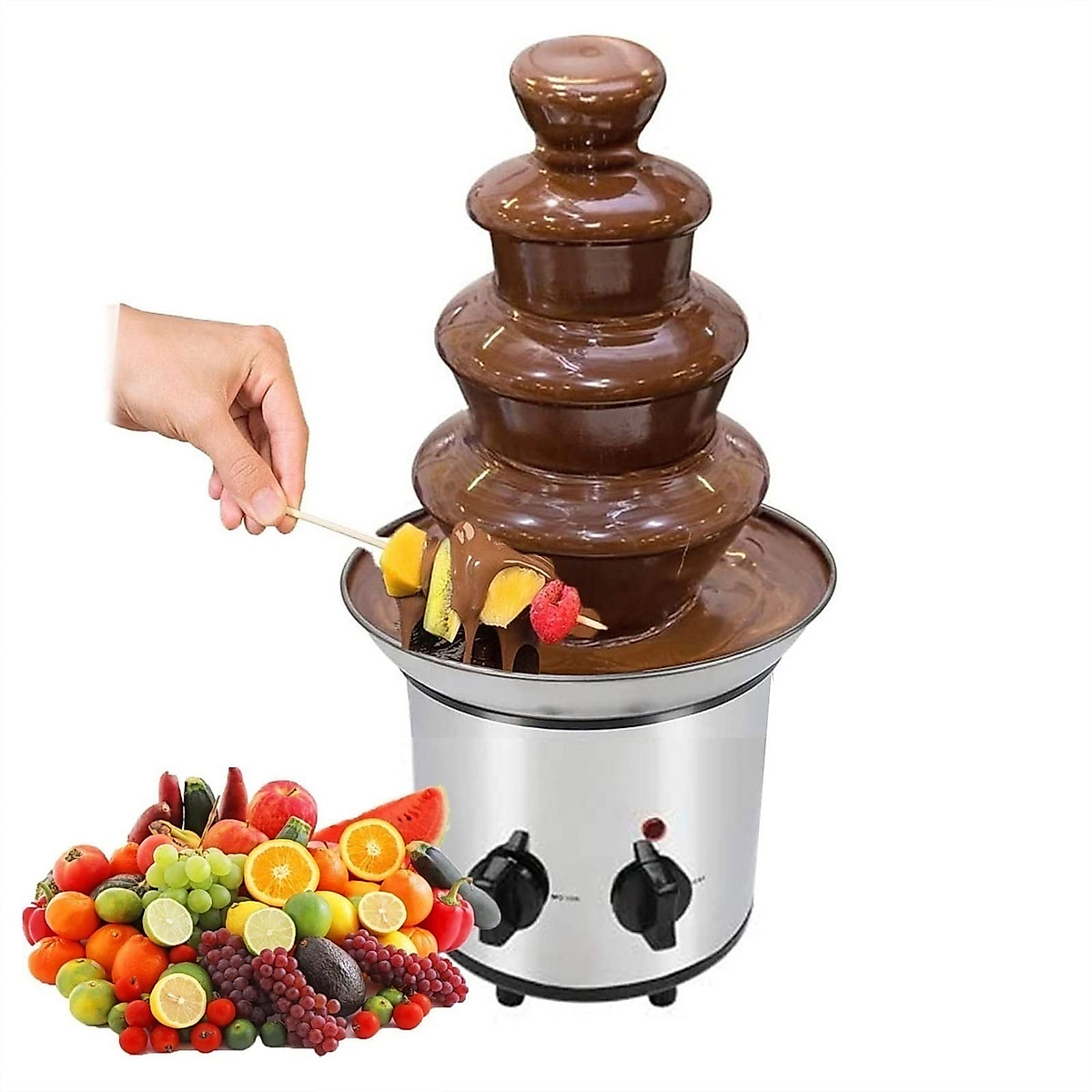 FISISZ Cholate Fondue Fountain Chocolate Melting Warming Machine 4-Tier Stainless Steel Party Luxury Retro Hot Chocolate Fondue Fountain (White : A), 45 x 22