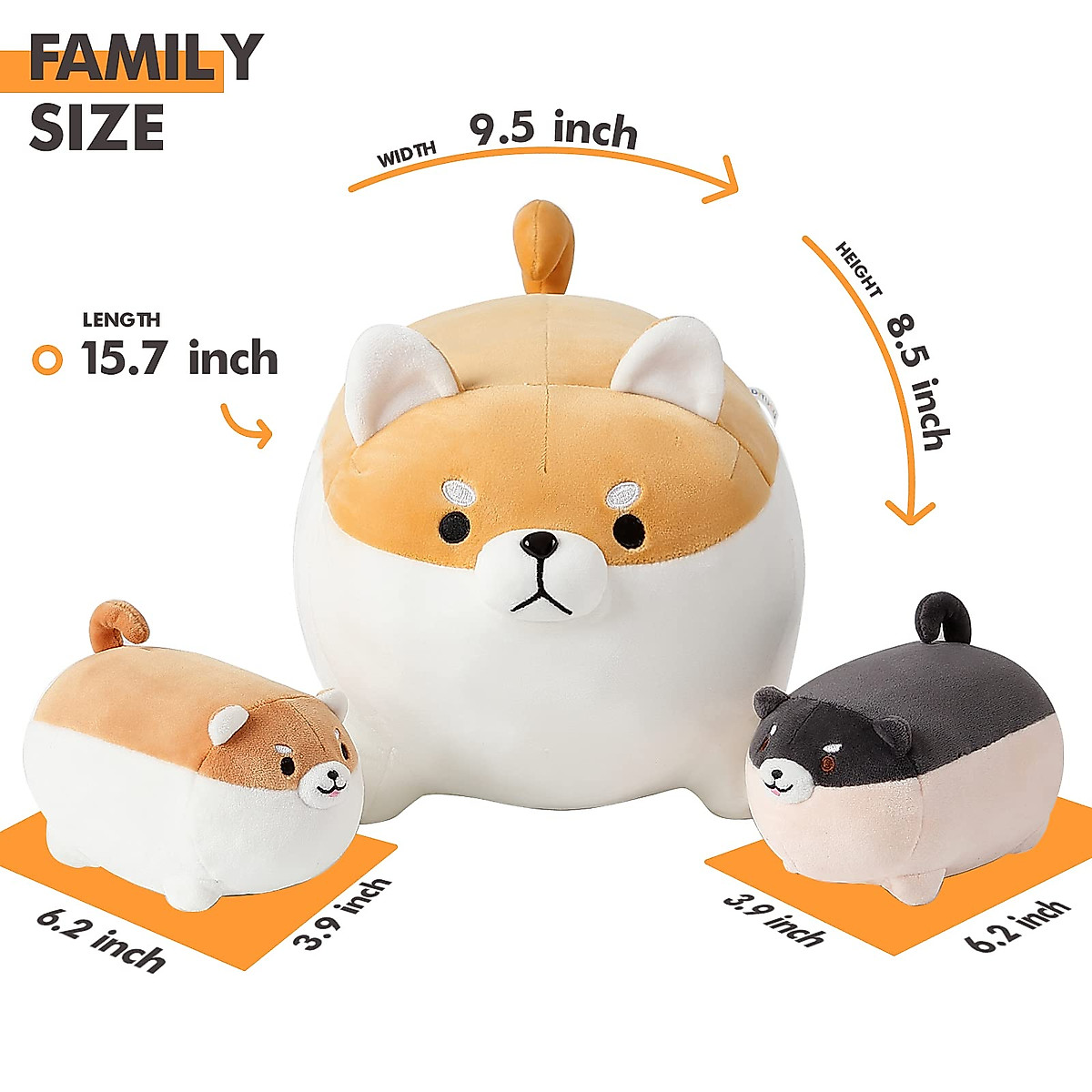 Ditucu Cute Shiba Inu Stuffed Animal Toy Mommy 15.7 inch with 2 Babies 6.2 inch Corgi Akita Dog Plush Pillow Kawaii Plushie Toy Best Gifts for Kids (Shiba Family)