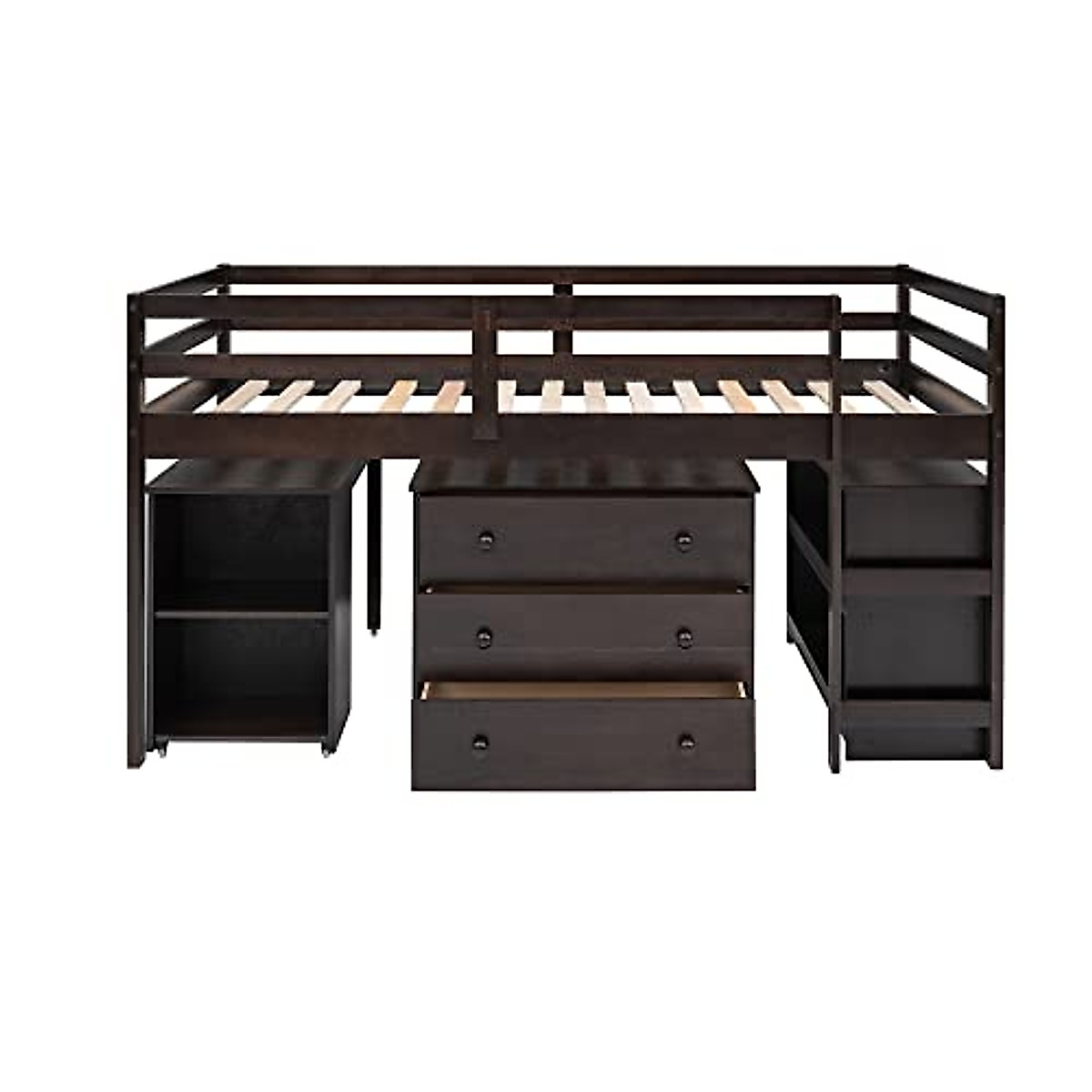 Harper & Bright Designs Twin Loft Bed with Desk Low Study Kids Storage Drawers, for Safety Guard Rails and Bookcase Shelf (Espresso, Desk)