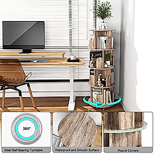 Nidouillet Rotating Bookshelf, 4 Tier Revolving Bookcase with Brake Wheels 360° Display Round Bookshelf Narrow Swivel Corner Book Shelf Standing Bookcase Adult Bedroom, Living Room - Oak Grey