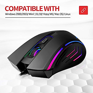 Havit Gaming Mouse RGB Wired,6 Adjustable DPI(800-1600-2400-3200-4800-6400) USB Ergonomic Computer Mice with 6 Buttons for Laptop PC Gaming (RGB)