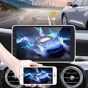 podofo Android Single Din Car Stereo 10 Inch HD Capacitive Vertical Rotatable Touch Screen In Dash GPS Head Unit with Bluetooth and Backup Camera,Car Audio Receivers Support Wifi Subwoofer Mirror Link