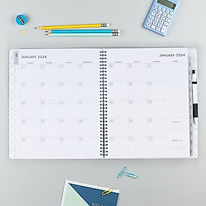 Blue Sky Aligned 2024 Weekly and Monthly Planner, 8.5" x 11", Heavyweight Cover, Semi Concealed Wirebound, Black (143588-24)