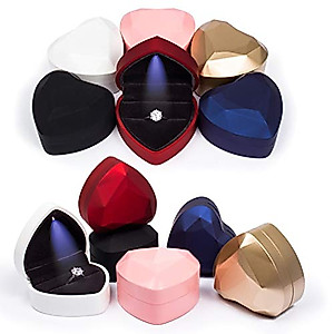 iSuperb Heart Shaped Ring Box LED Light Engagement Ring Boxes Jewelry Gift Box for Proposal Wedding Valentine's Day Anniversary Christmas (Red)