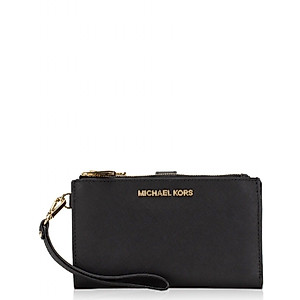 Michael Kors Women's Jet Set Travel Double Zip Wristlet, Black Saffiano, One Size