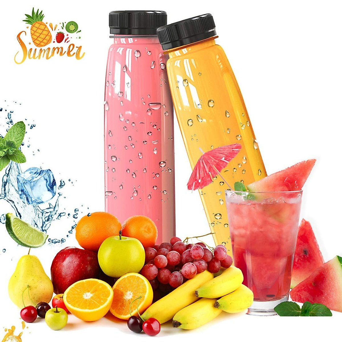 Holotap 54 Pack 7OZ Plastic Bottles with Caps, Empty PET Disposable Plastic Juice Bottles Bulk for Liquids with Black Tamper Evident Lids (7 OZ, Black)