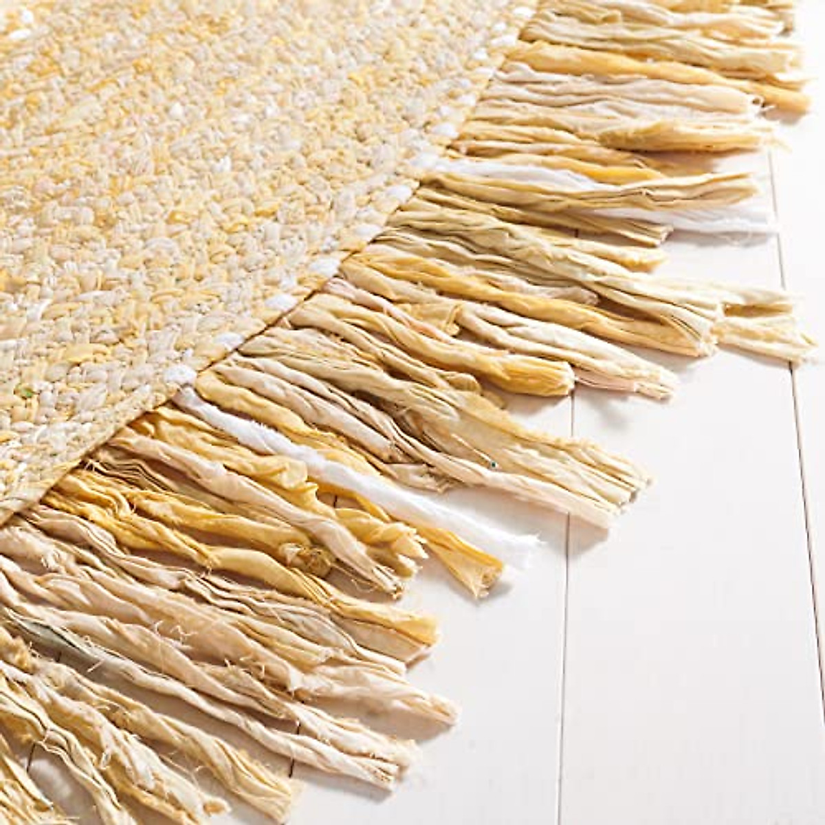 Safavieh Braided Collection Area Rug - 4' x 6' Oval, Beige, Handmade Boho Fringe Reversible Cotton, Ideal for High Traffic Areas in Living Room, Bedroom (BRD451B)