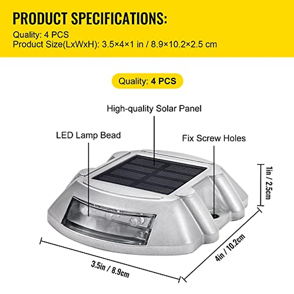 Happybuy Driveway Lights 4-Pack Solar Driveway Lights Bright White with Screw Solar Deck Lights Outdoor Waterproof Wireless Dock Lights 6 LEDs for Path Warning Garden Walkway Sidewalk Steps