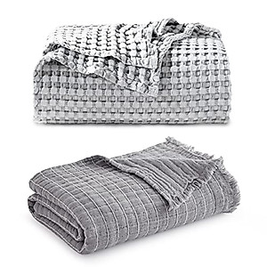 Bedsure Bamboo Cotton Blankets Grey King & Bedsure 100% Cotton Muslin Blankets Grey Throw