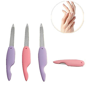 RAYNAG 10 Pack Folding Pocket Size Nail File Stainless Steel Manicure Nail Care,Random Color