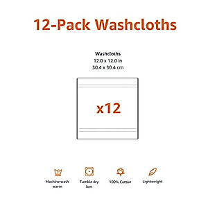 Amazon Basics Cosmetic Friendly Washcloths - 12-Pack, Stony Slate