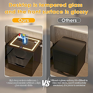 Nosepen Nightstand with Wireless Charging Station & 2 USB, LED Smart Night Stand Bedside Table End Table with 3 Drawers, 3 Color Dimmable, Adjustable Brightness Embedded LED Light Strip for Bedroom