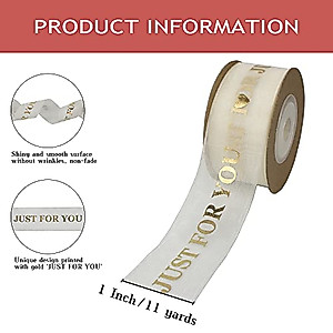 Nichemigo 1 Inch Sheer Organza Ribbon Gold Printing Just for You Chiffon Ribbon for Valentine's Day Gift Wrapping Wedding Decorations Crafts Floral Packaging (11 Yard)