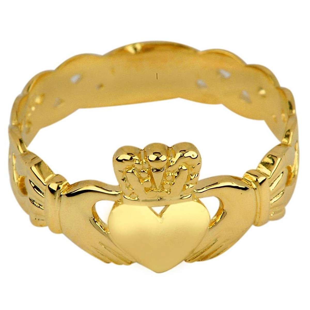 14k Yellow Gold Claddagh Ring with Trinity Band (14K Gold, 7)