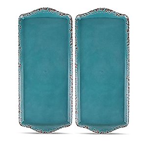 LOK-OSEMILE Gourmet Art Crackle Set of 2 Melamine Rectangular Serving Trays/Platters Aquamarine blue 15"