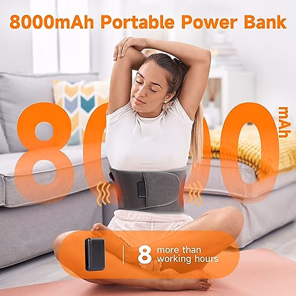 MELCAM Portable Heating Pad, Rechargeable Electric Cordless Heating Pad with 3 Heat Levels and 3 Massage Modes for Back, Neck, Shoulder Pain Relief and Cramps, Period Heating Pad for Women
